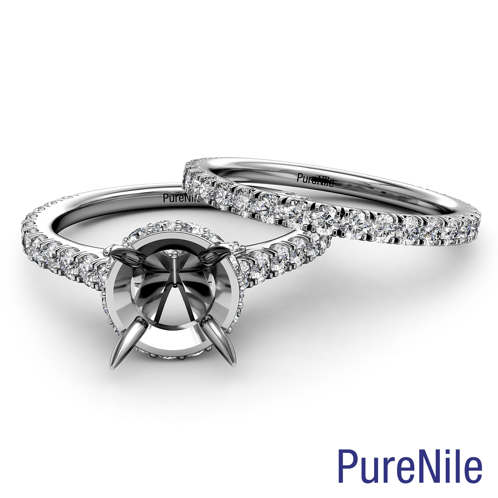 Brilliant Round Semi Mount Diamond Bridal Set Engagement Ring 14k W ...