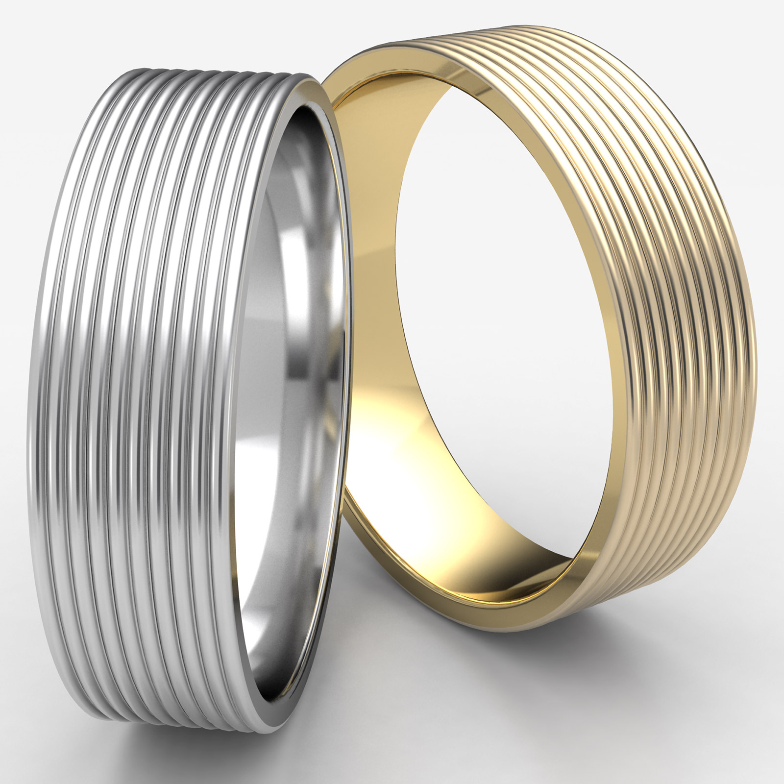 Satin Finish Threaded Pattern Unisex 14k Gold Wedding Band