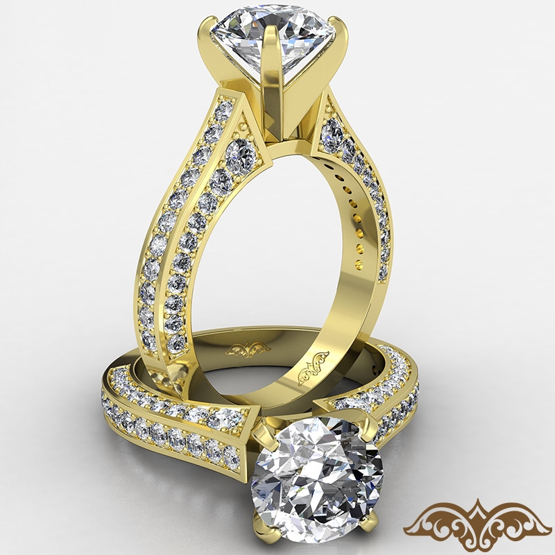 Cathedral 4 Prong Peg Head Round Diamond Engagement Ring 14k Yellow ...