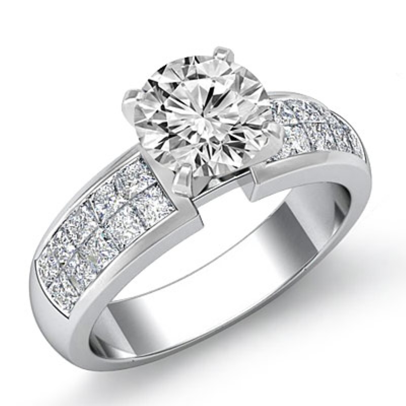 Classic Invisible Set Shank Round Diamond Engagement Ring 14k White ...