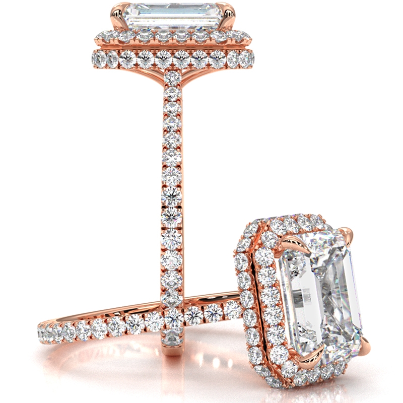 Emerald Diamond Engagement Ring 18k Rose Gold 1.33ctw