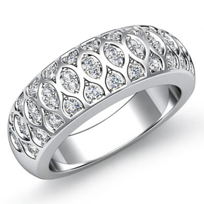 Antique Women's Half Wedding Ring Round Pave Diamond Band 14k White ...