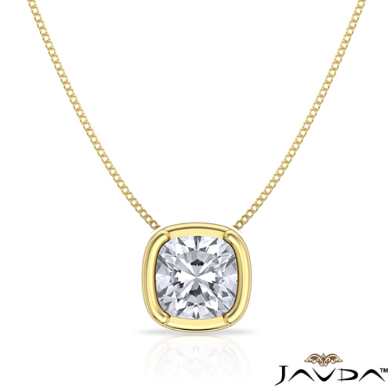 Floating Bezel Solitaire Cushion Diamond Engagement Pendant 18k Yellow ...