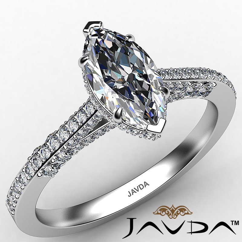 Crow Halo Micropave Bridge Marquise Diamond Engagement Ring 14k White ...