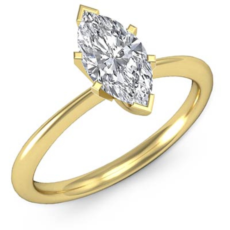 4 Prong Peg Head Solitaire Marquise Diamond Engagement Ring 14k Yellow ...