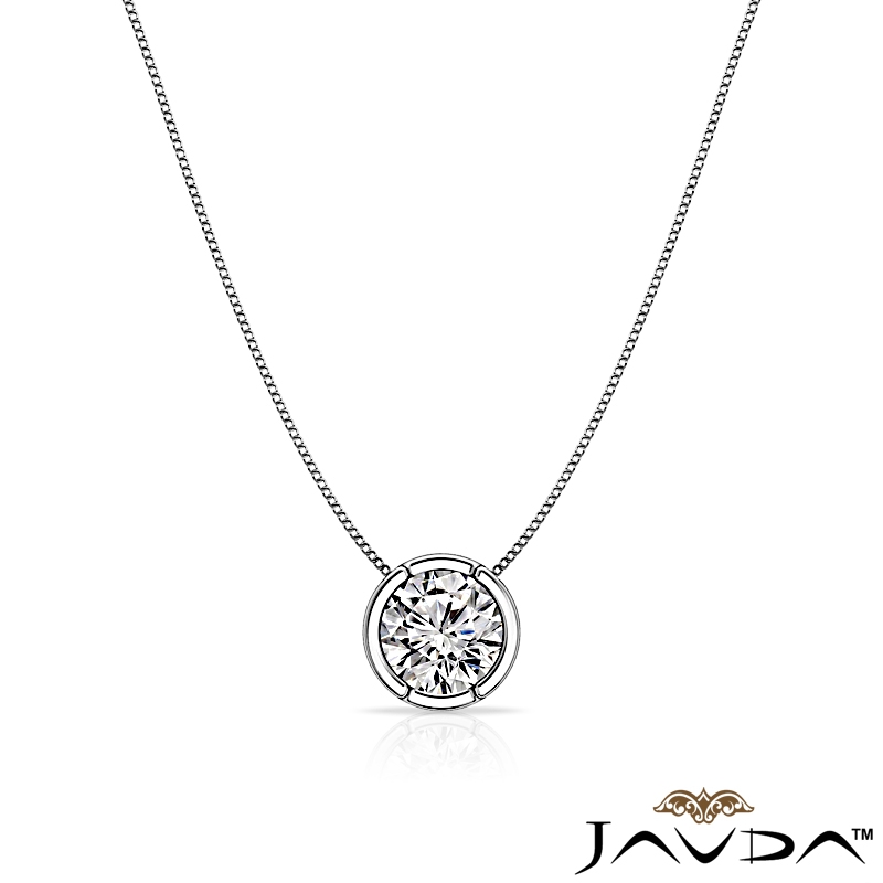 Floating Bezel Solitaire Round Diamond Engagement Pendant 14k White ...